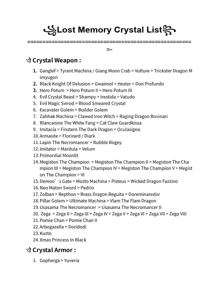 Lost Memory Crystal Weapon Guide | PDF | Supernatural Legends ...