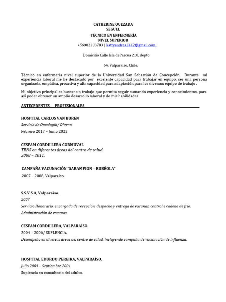 CV Catherine Quezada | PDF | Medicina | Cuidado de la salud