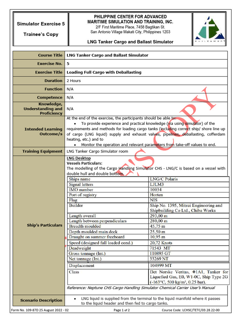 Exercise No. 5 - Loading With Full Cargo Tra 1 2 | PDF | Oil Tanker ...