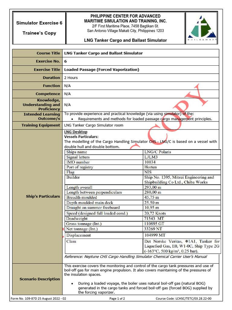 Exercise No. 6 - Loaded Passage Trainee's Copy 1 1 | PDF | Shipping Exercise No. 6 - Loaded Passage Trainee's Copy 1 1 | PDF | Shipping