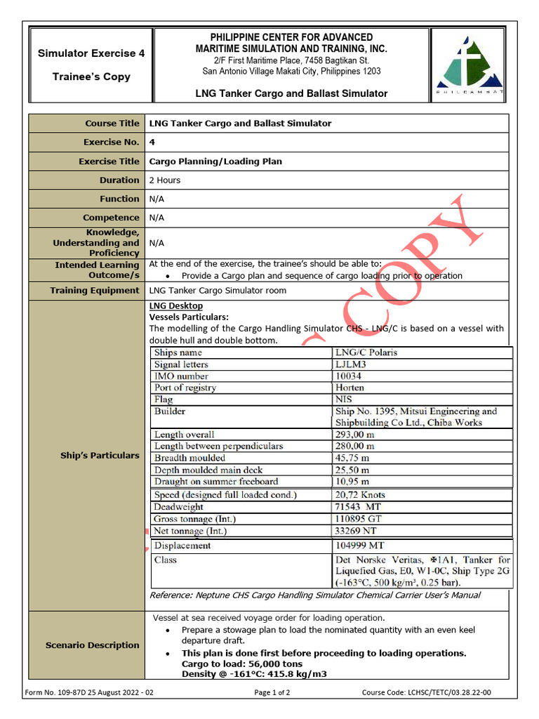 LNG Cargo Loading Training | PDF | Simulation | Freight Transport