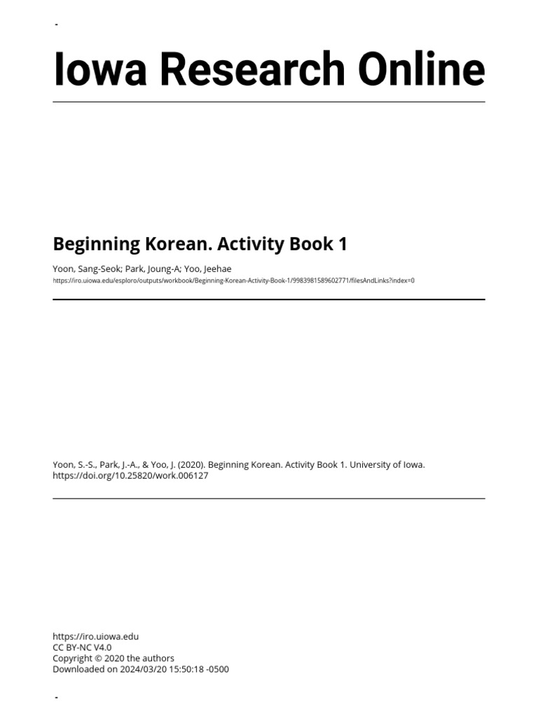Korean Activity 1 | PDF