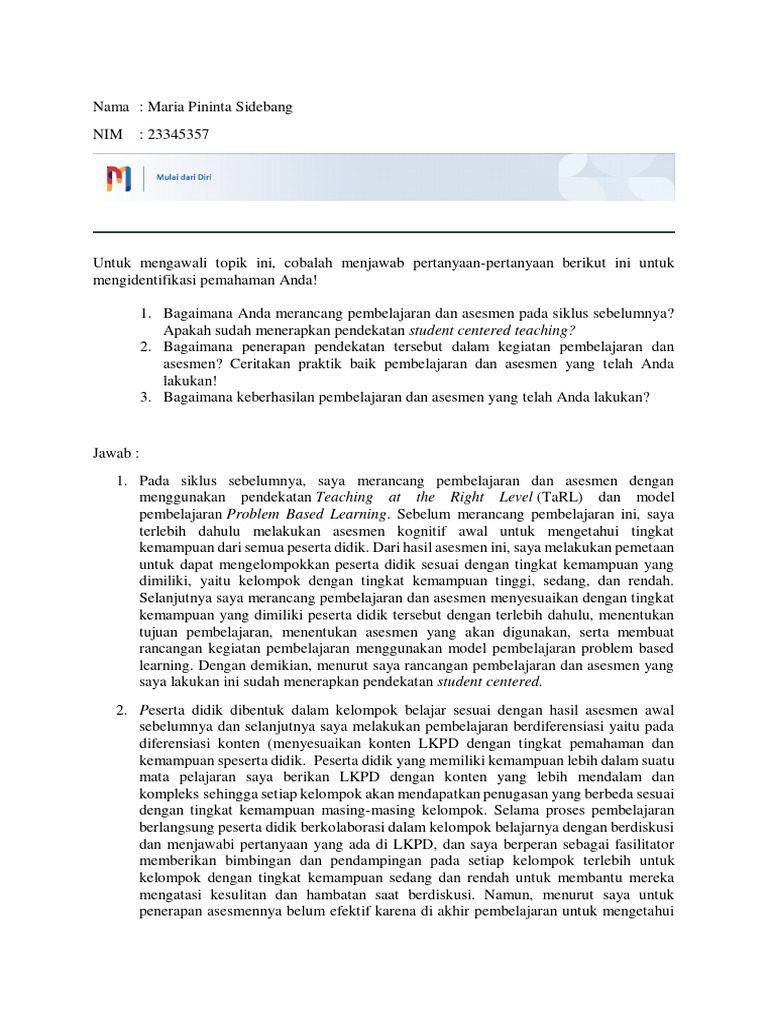 Mulai Dari Diri Topik 3-Maria Sidebang | PDF | Karier & Perkembangan