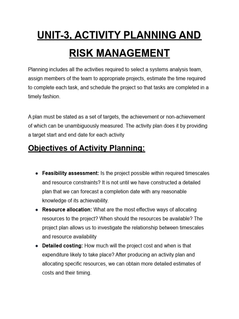 Activity Planning and Project Scheduling | PDF | Business