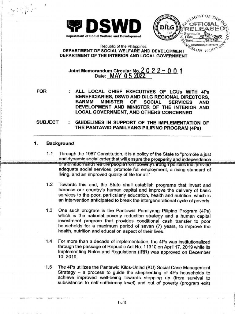 Signed DSWD DILG JMC No. 2022 001 With Annex | PDF | Poverty Reduction ... Signed DSWD DILG JMC No. 2022 001 With Annex | PDF | Poverty Reduction ...
