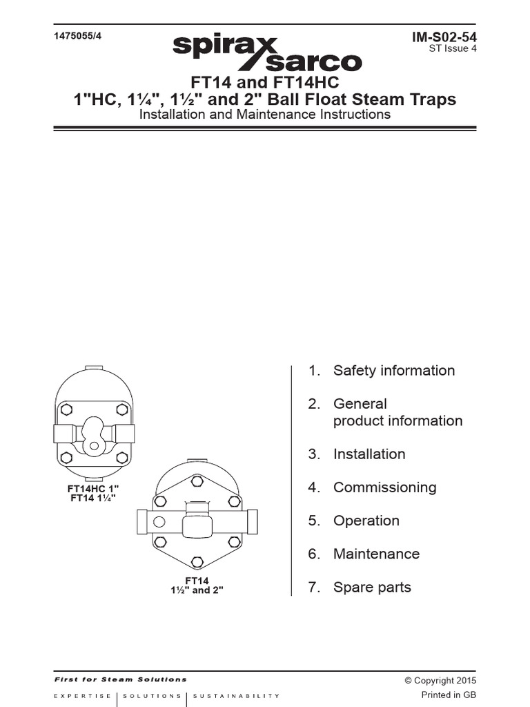 Spirax Sarco FT14 Manual | Download Free PDF | Valve | Hazards