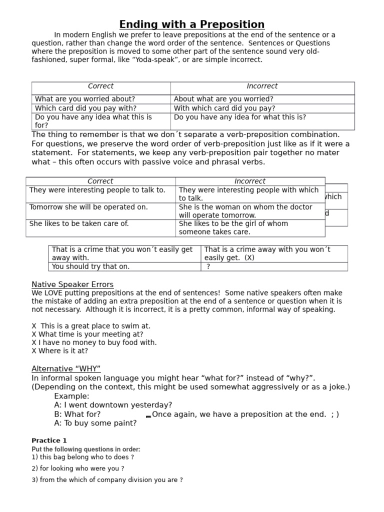 Ending With A Preposition ESL | PDF | Language Mechanics | Linguistics