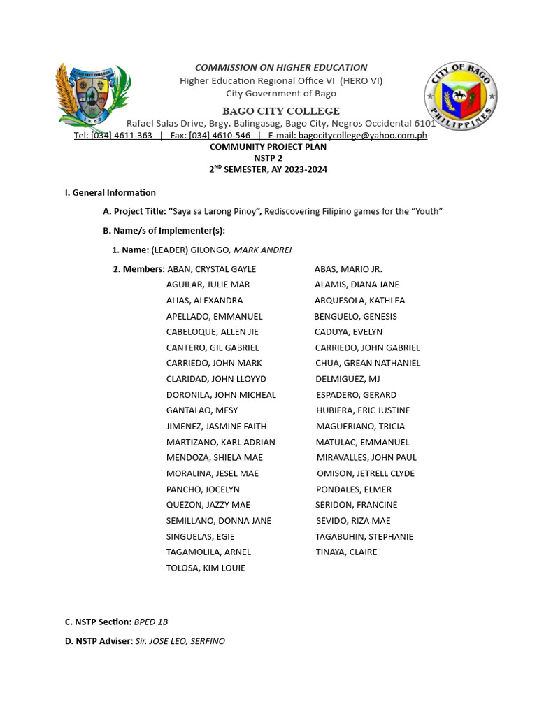 NSTP 2 Community Project Plan | PDF | Community | Sedentary Lifestyle