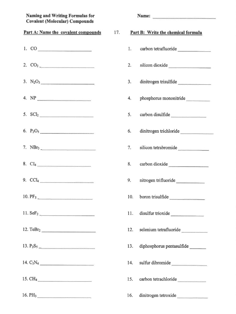 Naming and Writing Covalent Compounds and KEY | PDF