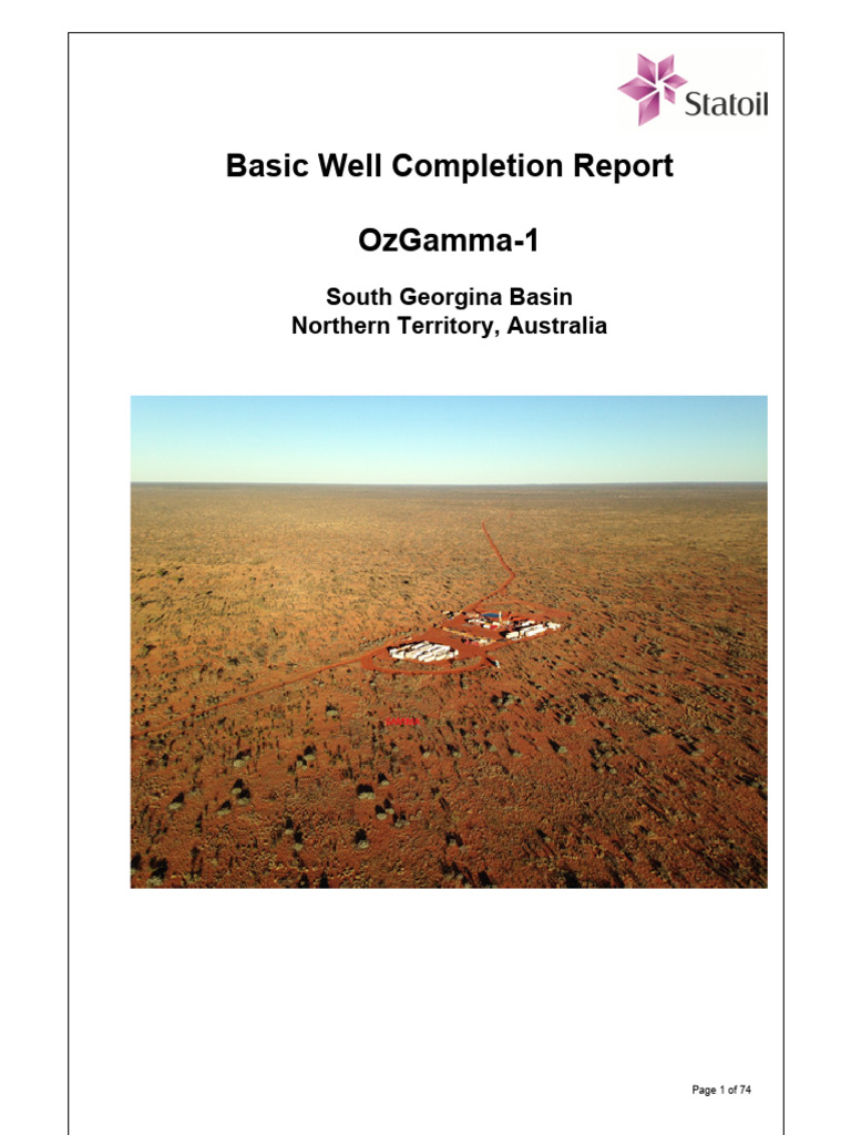 OzGamma 1 Basic Well Completion Report | PDF | Casing (Borehole)