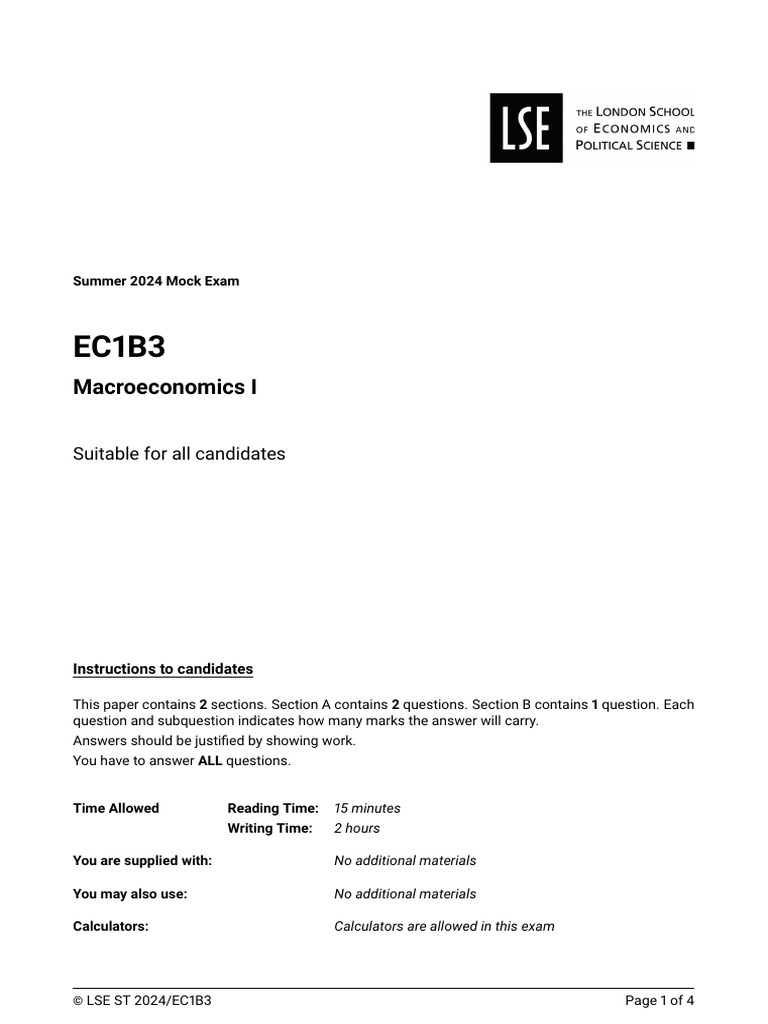 Mock Exam EC1 B3 | PDF | Economic Growth | Taxes