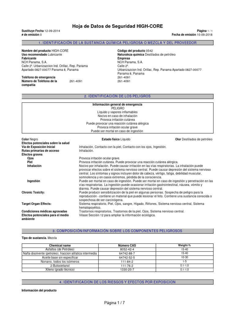 HDS - HIGH-CORE Msds | PDF