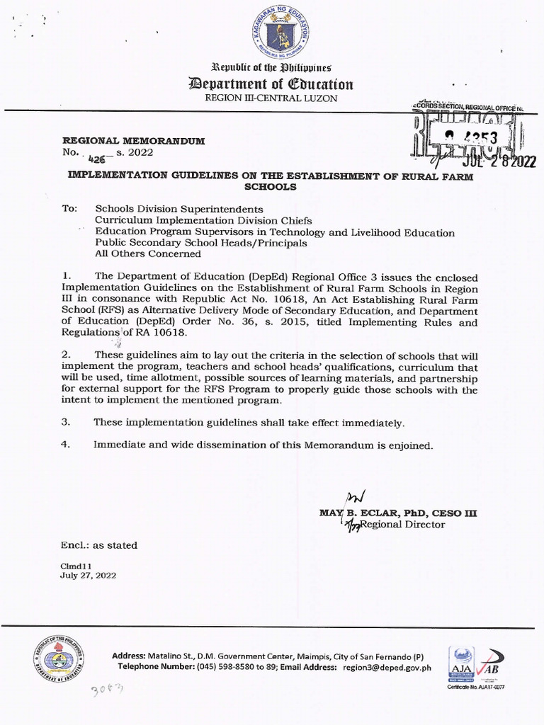 RM NO. 426 S.2022- IMPLEMENTATION GUIDELINES ON THE ESTABLISHMENT OF ...