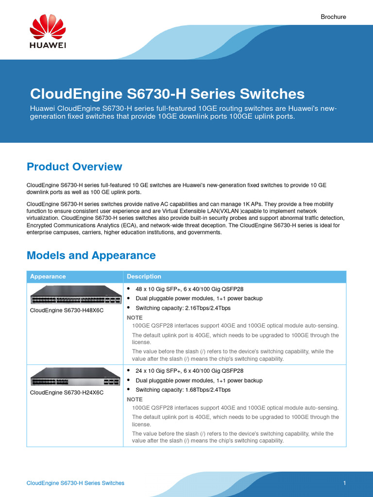 CloudEngine S6730-H Series Switches Brochure | PDF | Network Switch ...