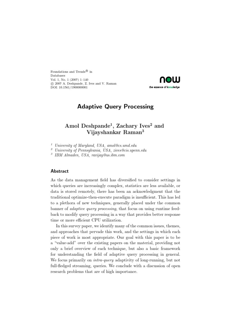 Adaptive Query Processing Pdf Databases Relational Model 9951