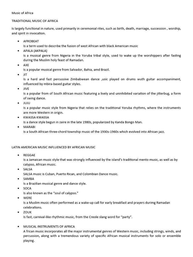 Music of Africa | PDF | String Instruments | Musical Instruments