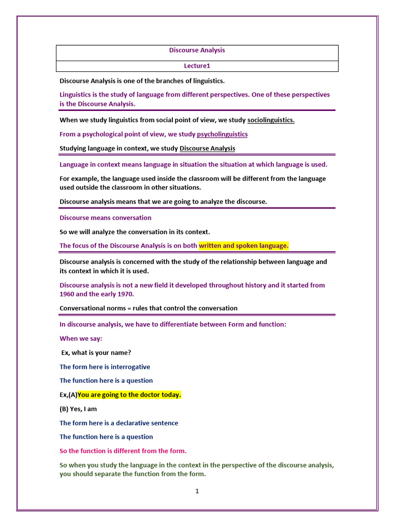 Discourse Analysis Lec.1 | PDF | Linguistics | Semiotics Discourse Analysis Lec.1 | PDF | Linguistics | Semiotics