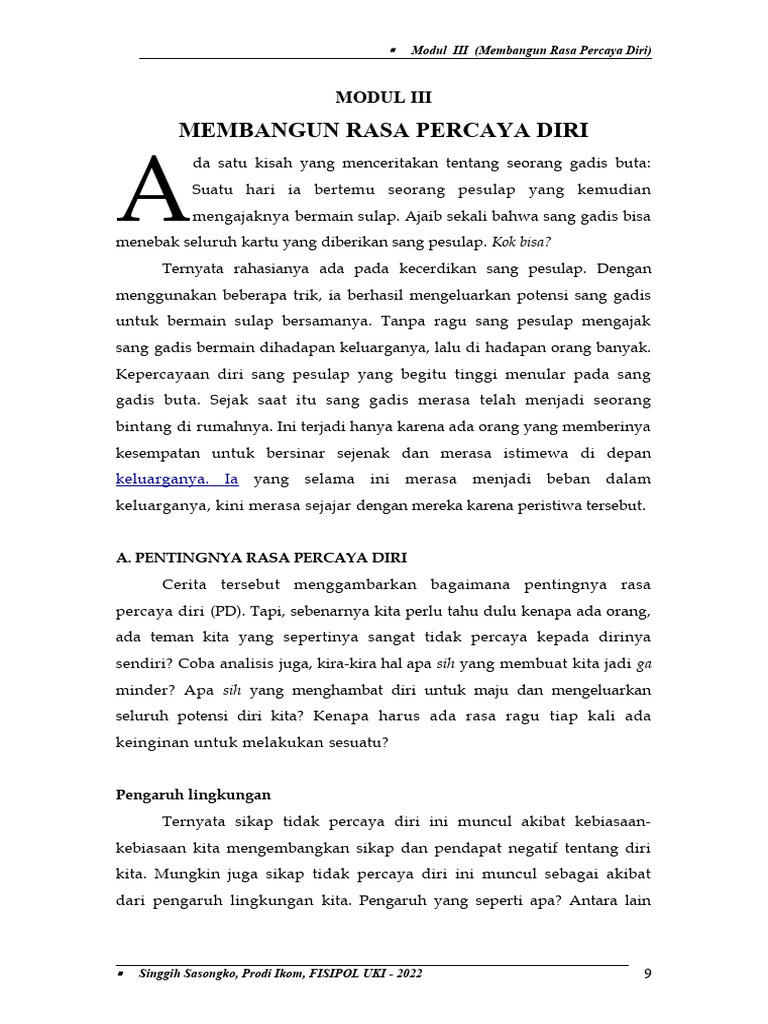 Modul III (Membangun Rasa PD) | PDF
