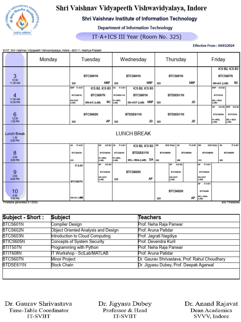III Year Time Table | PDF | Computing | Information Technology
