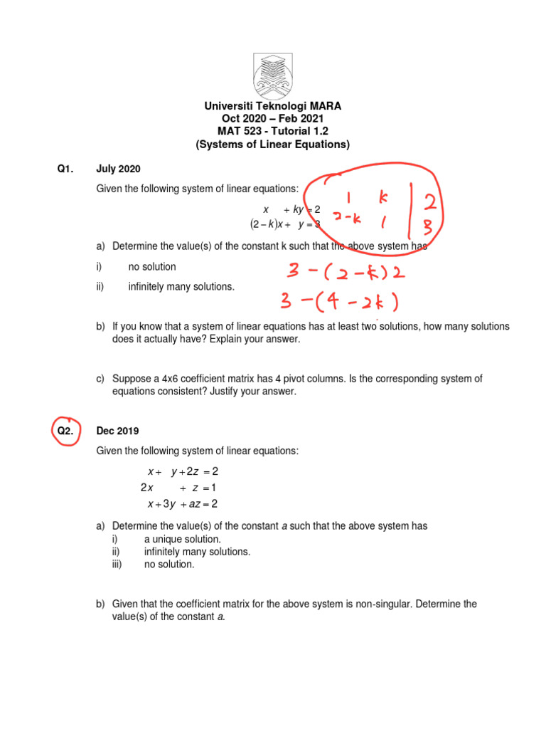 Tutorial 1.2 Solving One - Two Parameters | PDF | System Of Linear Equations | Equations