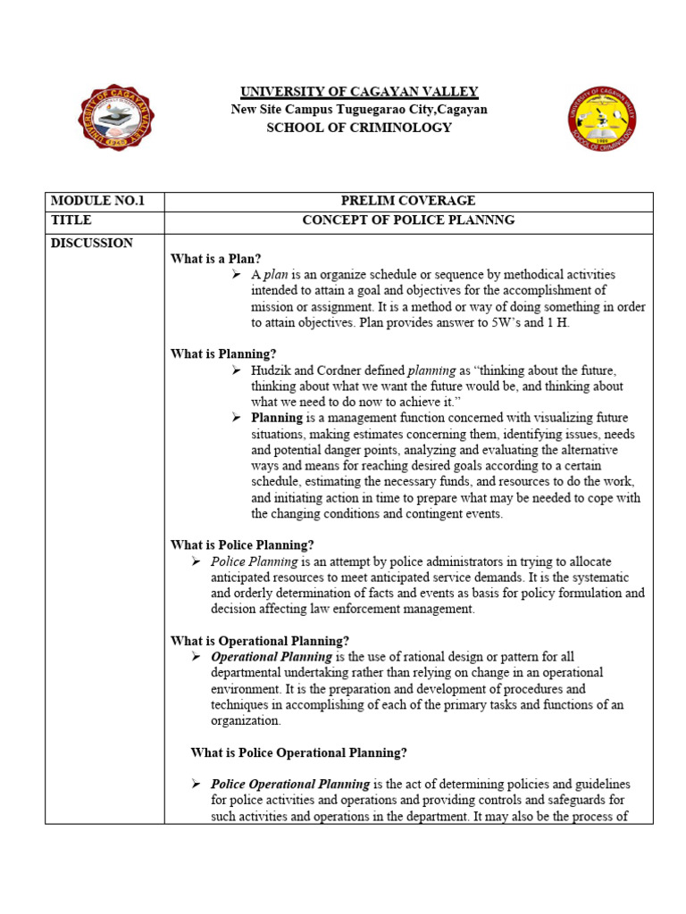 Police Planning Module | PDF | Strategic Planning | Strategic Management