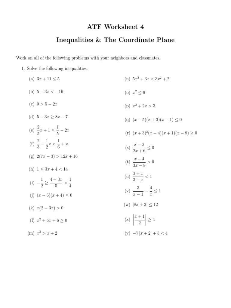 Worksheet 4 - Inequalities and The Coordinate Plane | PDF