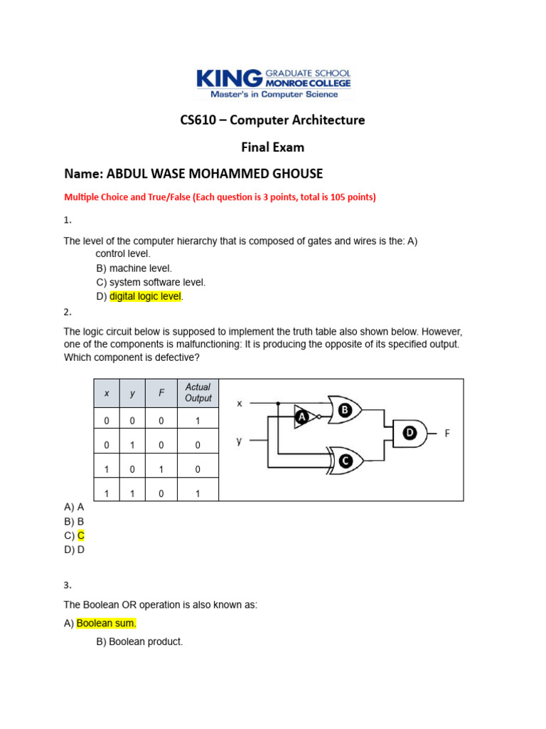 Final Exam - CS610 - Winter 2024 Complete | Download Free PDF | Computer Data Storage | Cache ...