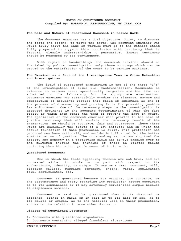 Questioned Document Lectures | PDF | Cheque | Hand