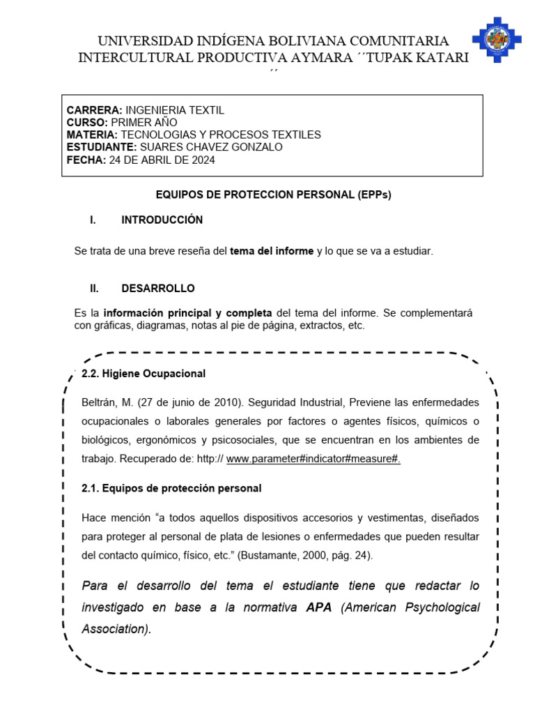 Parametros de Informe Unibol | PDF