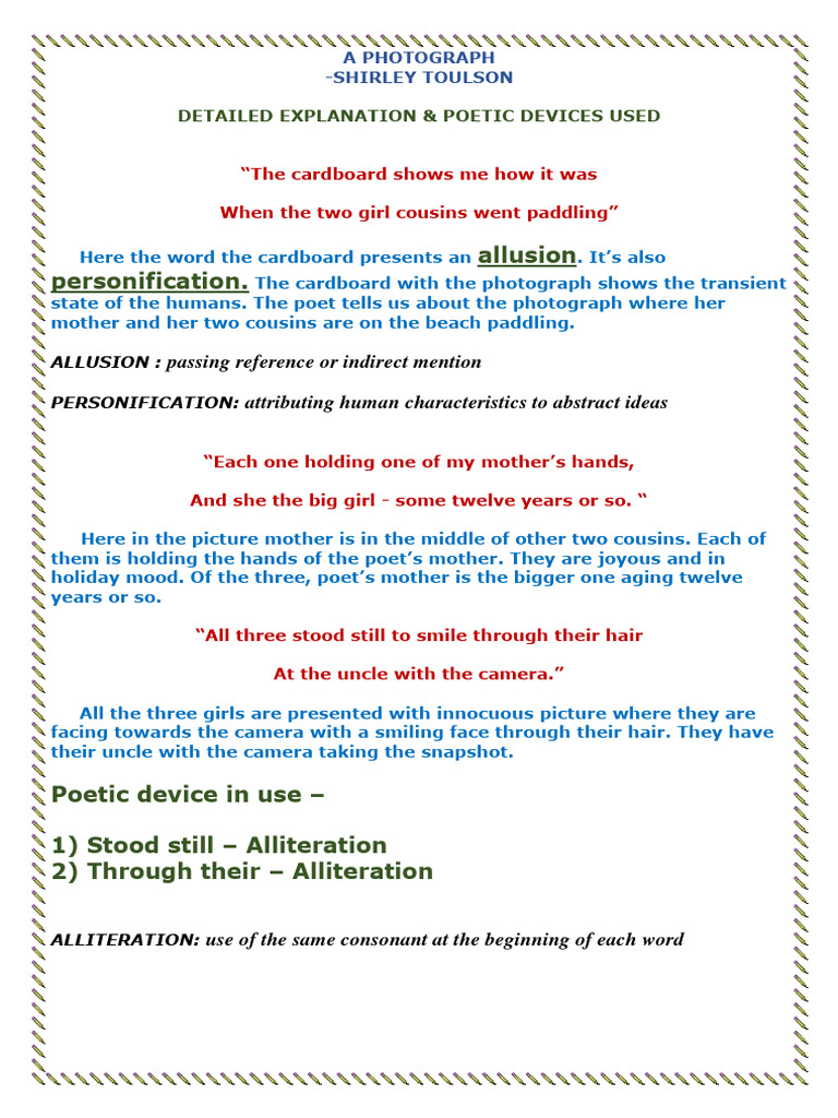 Poetic Devices in Shirley Toulson's Photograph | PDF | Adjective | Noun