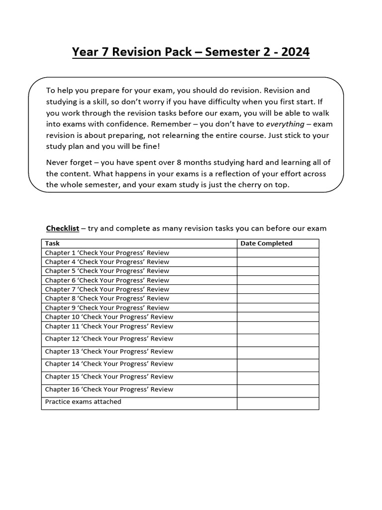 Year 7 Mathematics Revision Pack 2024 | PDF | Area | Circle