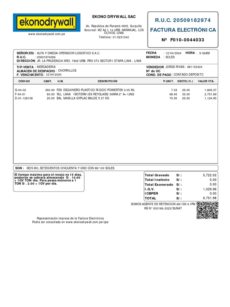 Factura #F010-0044033 | PDF | Tecnología bancaria | Pagos