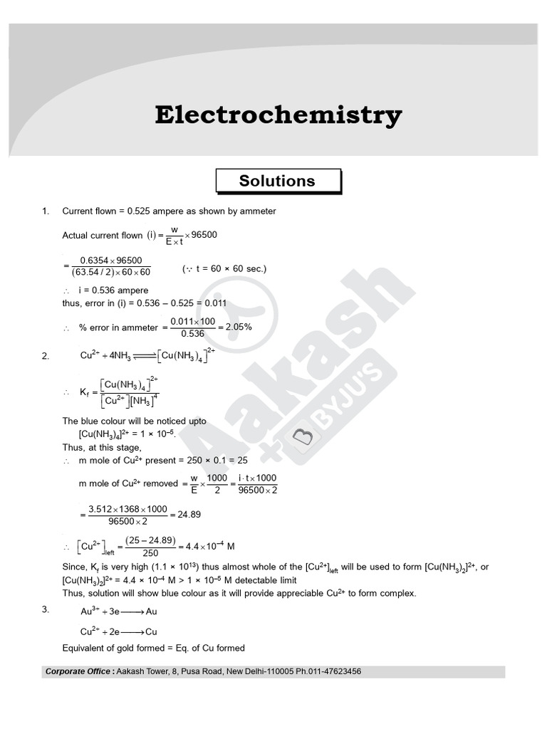 Electrochemistry Practice Assignment | PDF | Anode | Applied And ...