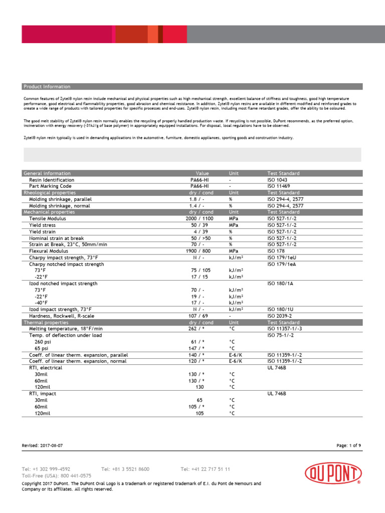 Datasheet ZytelST801AHSBK010 | PDF | Nylon | Acid