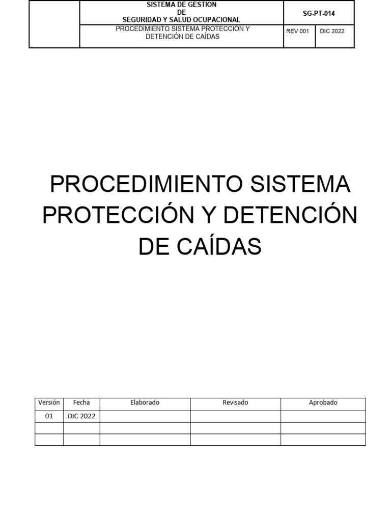 Sg Pt 014 Formato Procedimiento Sistema Protección Y Detención De