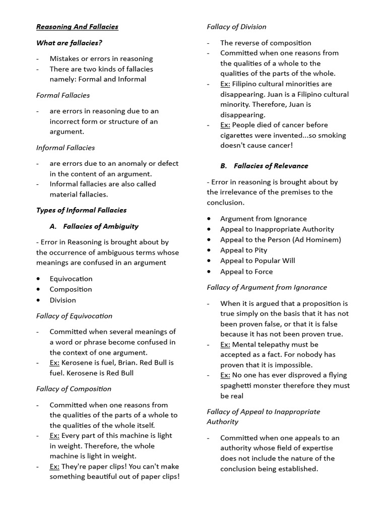 Reasoning and Fallacies | PDF | Fallacy | Argument
