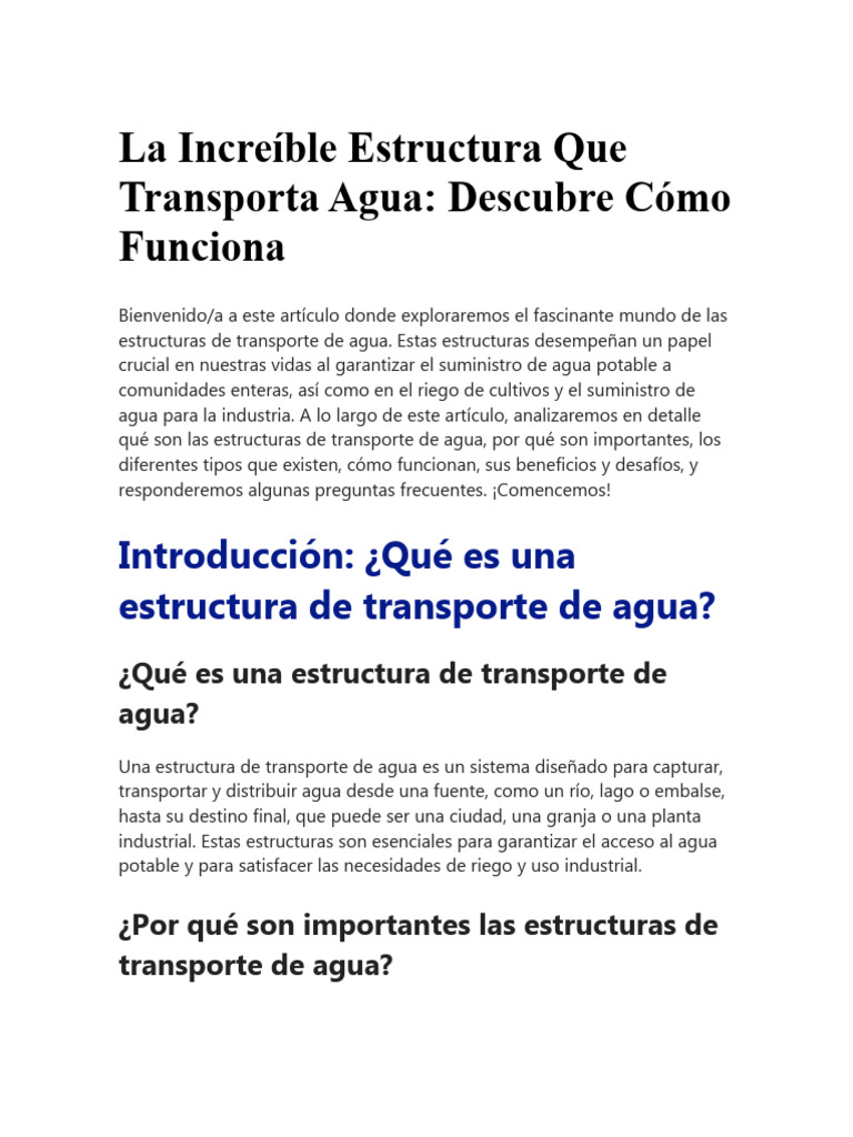 Transporte Del Agua | PDF | Agua | Represa