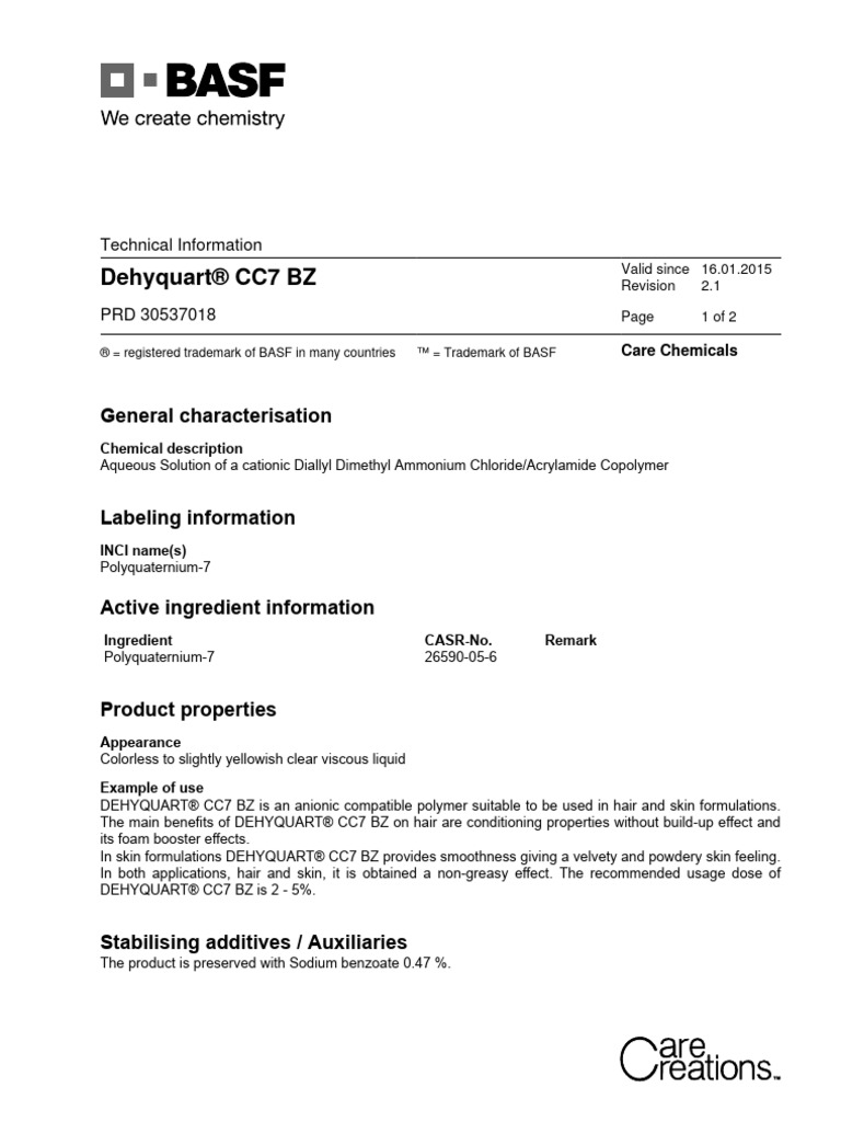 Dehyquart CC7 BZ TD | PDF | Trademark | Chemical Substances