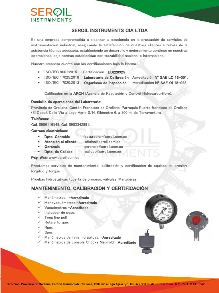 Carta de Presentacion Seroil | PDF | Calibración