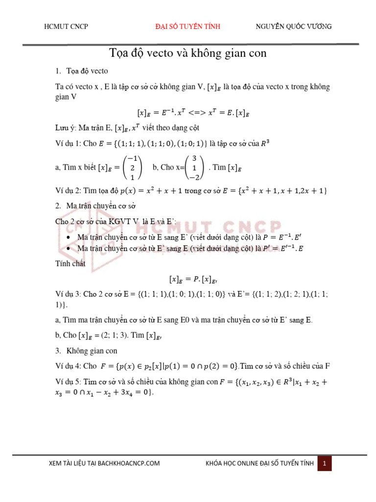 Không Gian Con, Tọa Độ Vecto | PDF