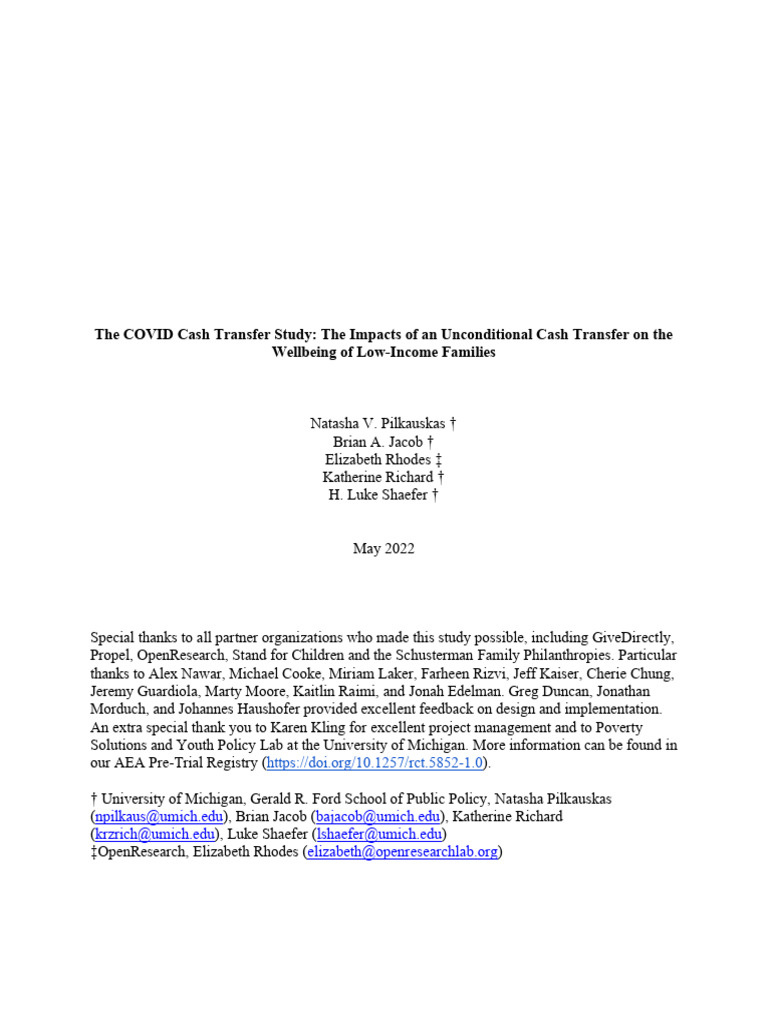 Pilkauskas Et Al RCT1 May2022 | PDF | Supplemental Nutrition Assistance ...