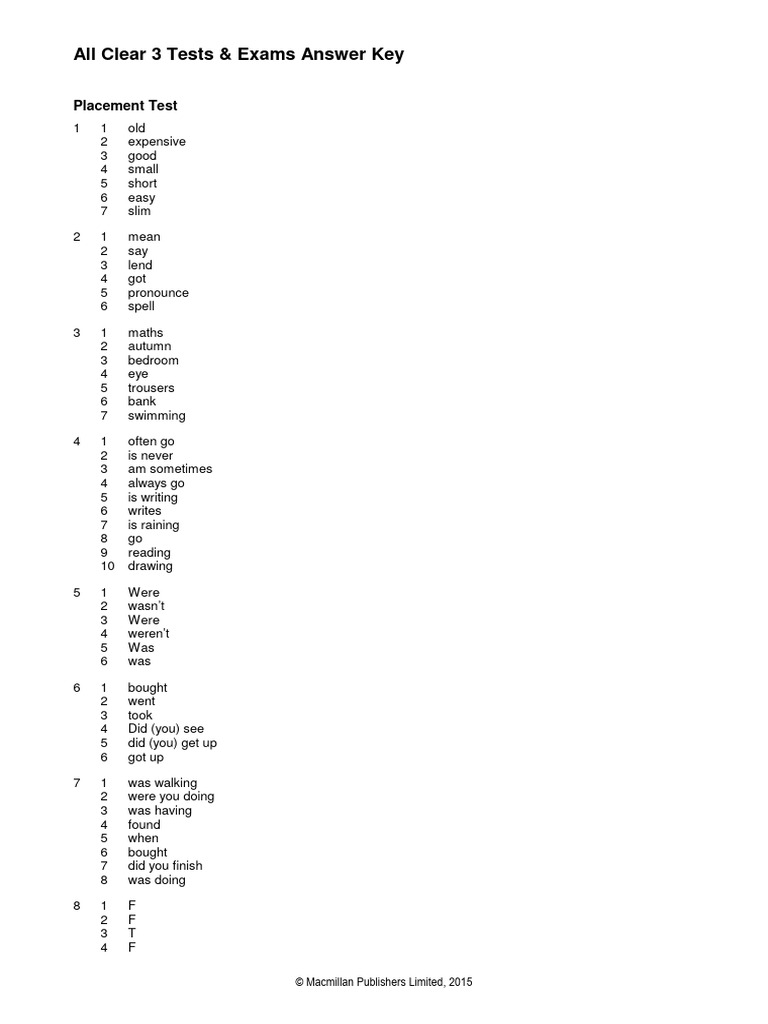 All Clear - 3 - Ans - Keys PDF | PDF