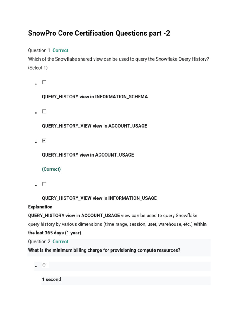 SnowPro Core Certification Questions Part-2 | PDF | Databases | Table (Database)