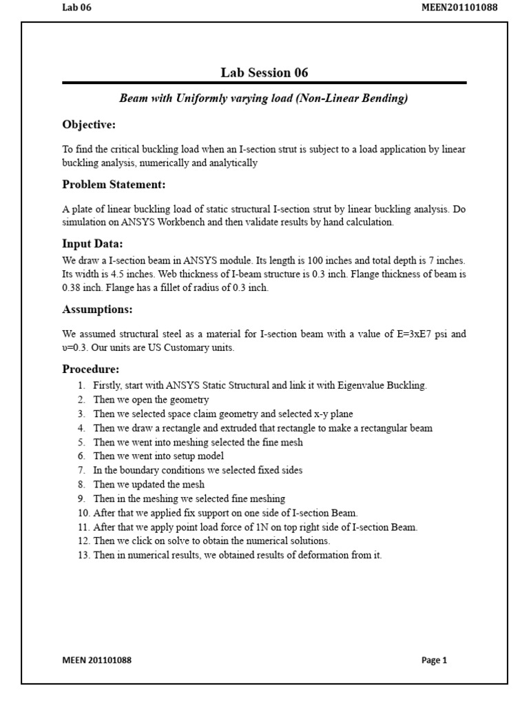 Lab # 06 | PDF | Bending | Buckling