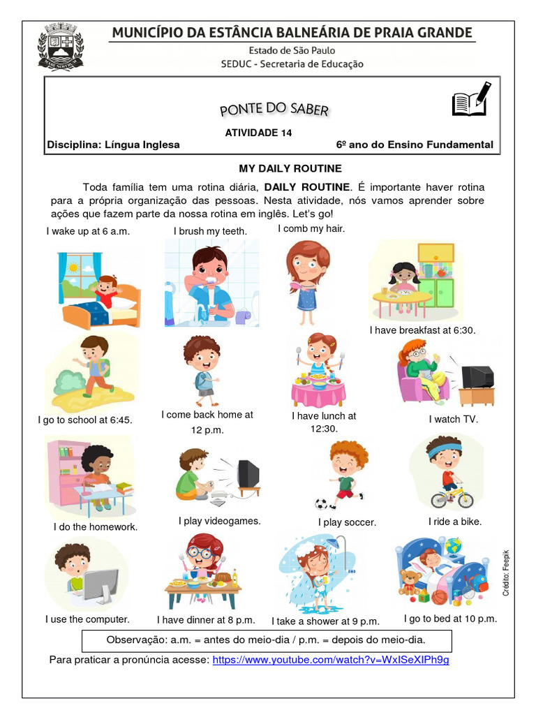 Atividades de Rotina Diária em Inglês | PDF | Autoajuda | Estilo de vida