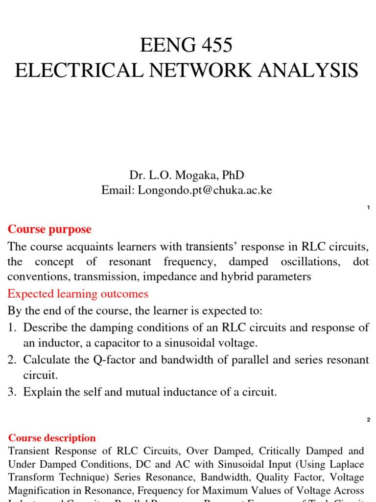 Eeng 455 Electrical Network Analysis Complete | PDF | Resonance | Electrical Network