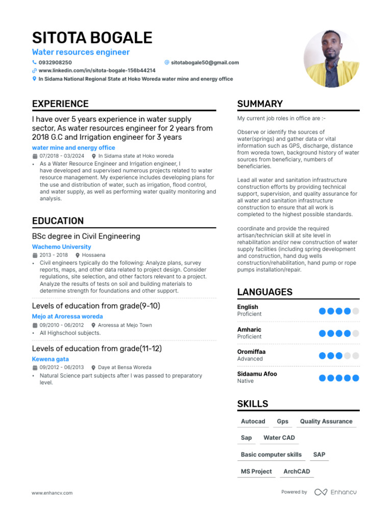 Water Resources Engineer Resume | PDF | Water | Civil Engineering