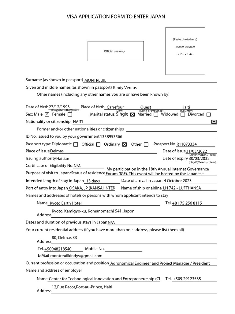 Visa Application Form To Enter Japan: Single | PDF | Travel Visa | Passport