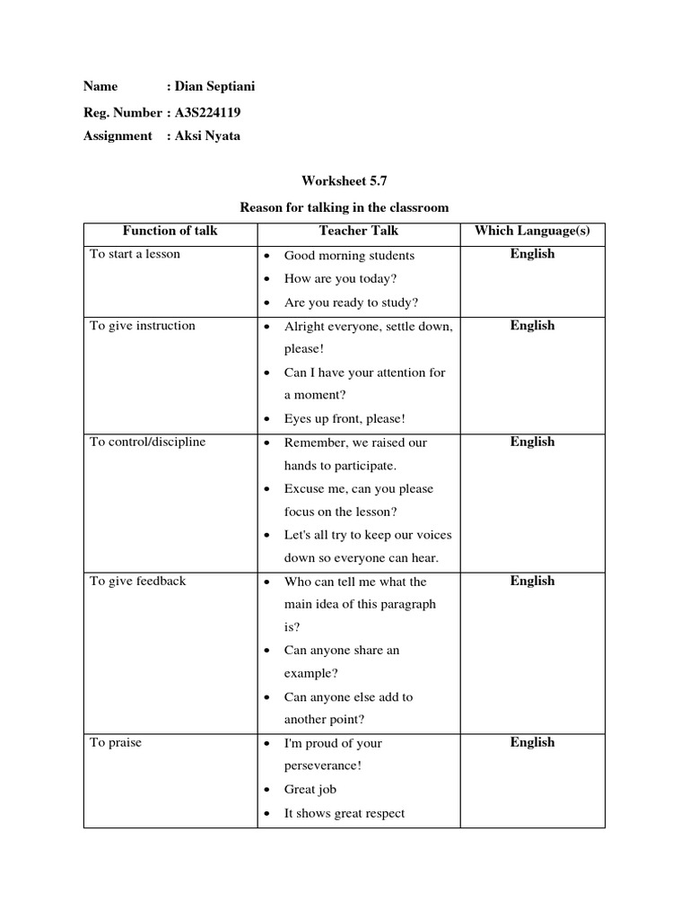 Worksheet 5.7 T5 PBI AKSI NYATA | PDF | Human Communication | Cognition