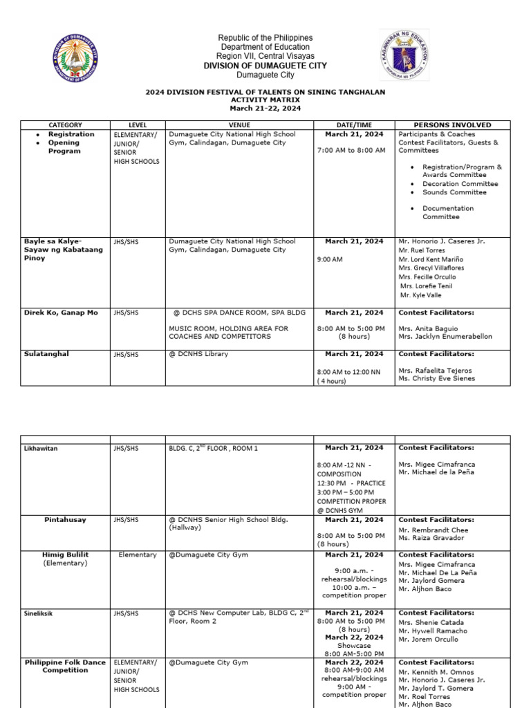 DFOT 2024 ACTIVITY MATRIX Revised | PDF